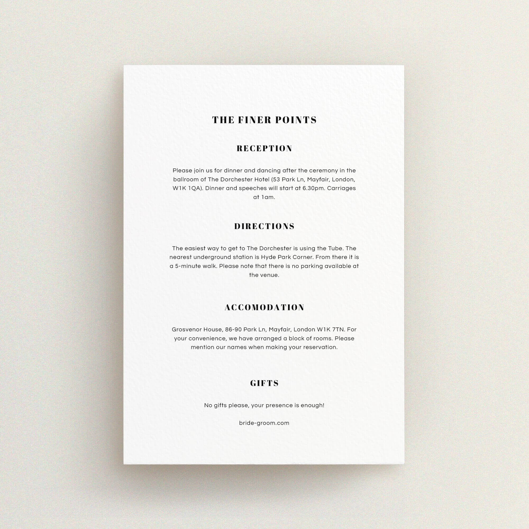 Lines with a thick border in Wedding Information Insert Sheets