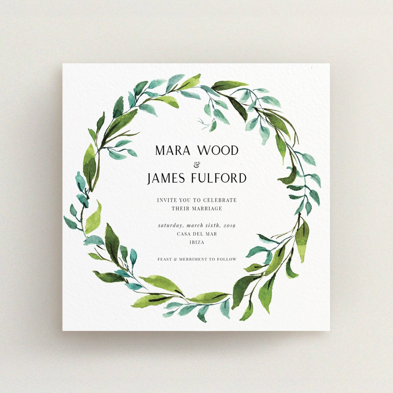 Greek Wreath in Personalised Wedding Invitation Cards