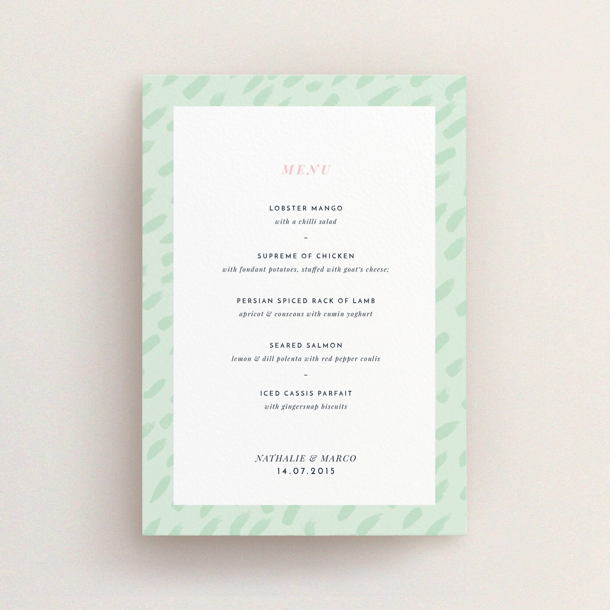 Green Strokes in Wedding Menu Cards