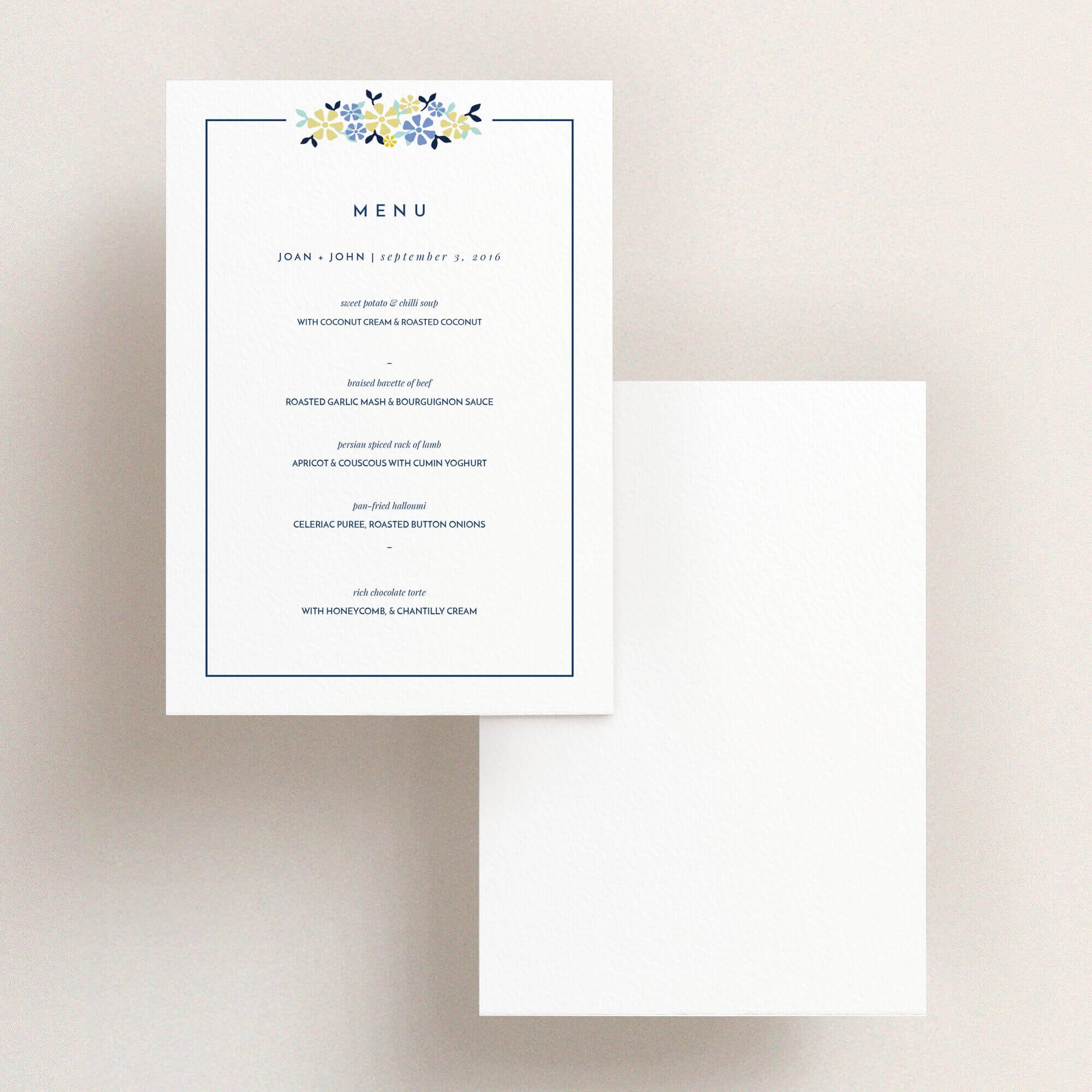 In a border of flowers in Wedding Menu Cards