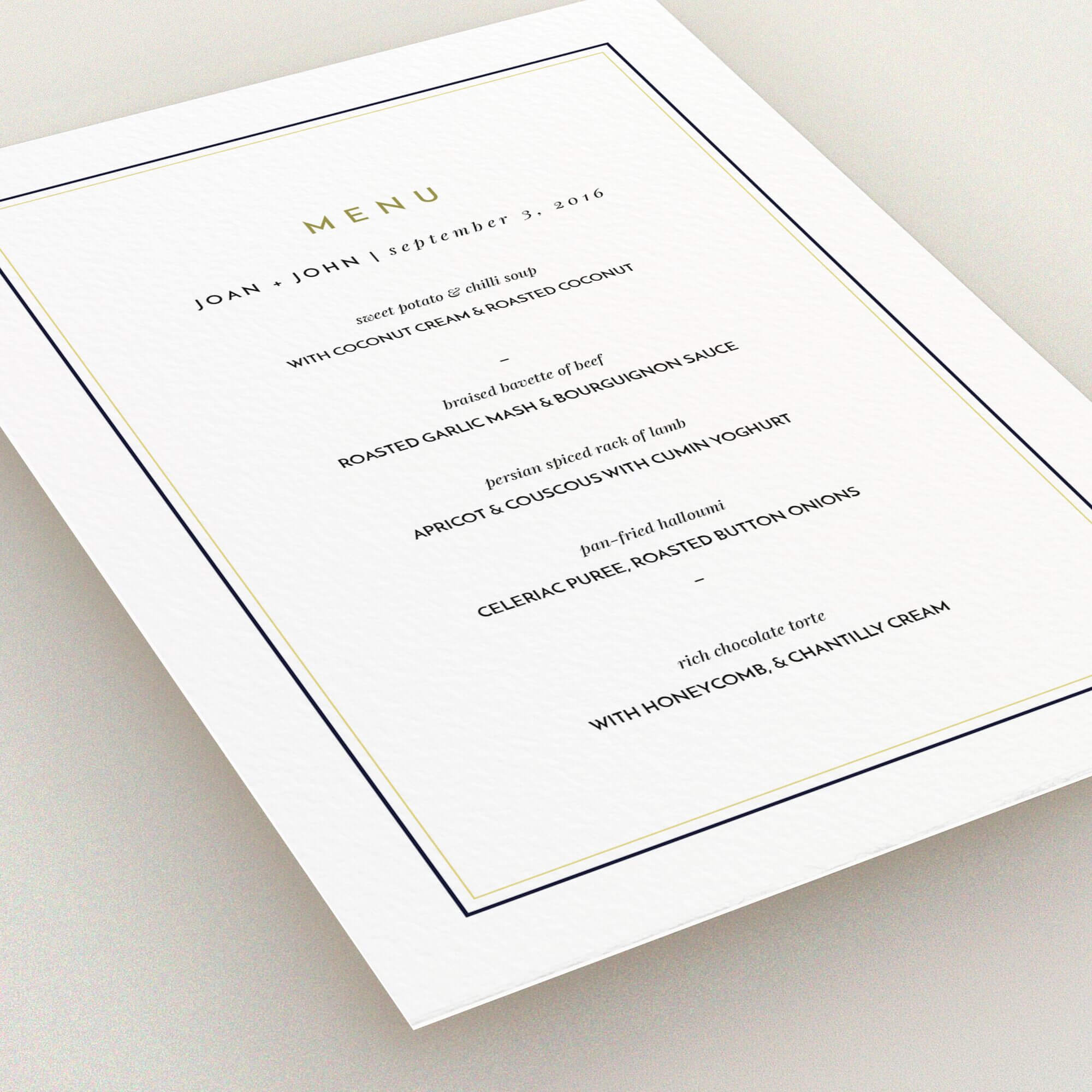 Light Deco Border in Wedding Menu Cards