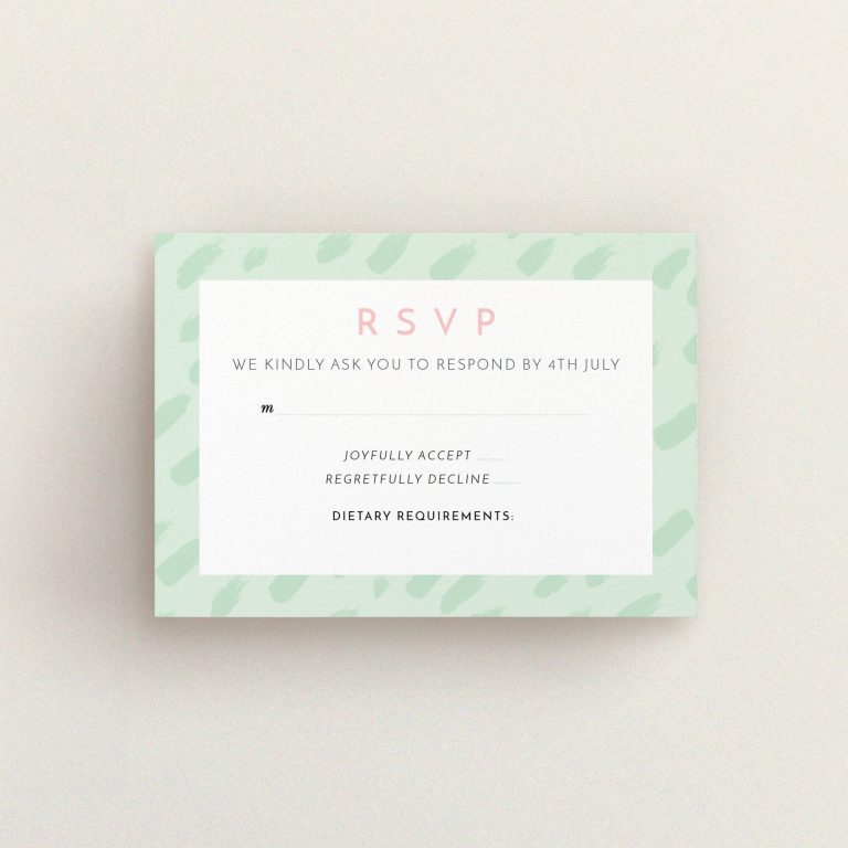Green Strokes in Wedding RSVP Cards