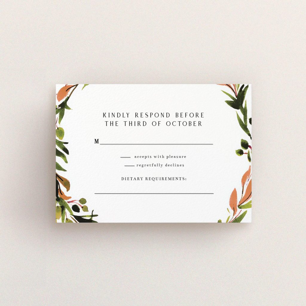 Watercolour Olive Wreath in Wedding RSVP Cards