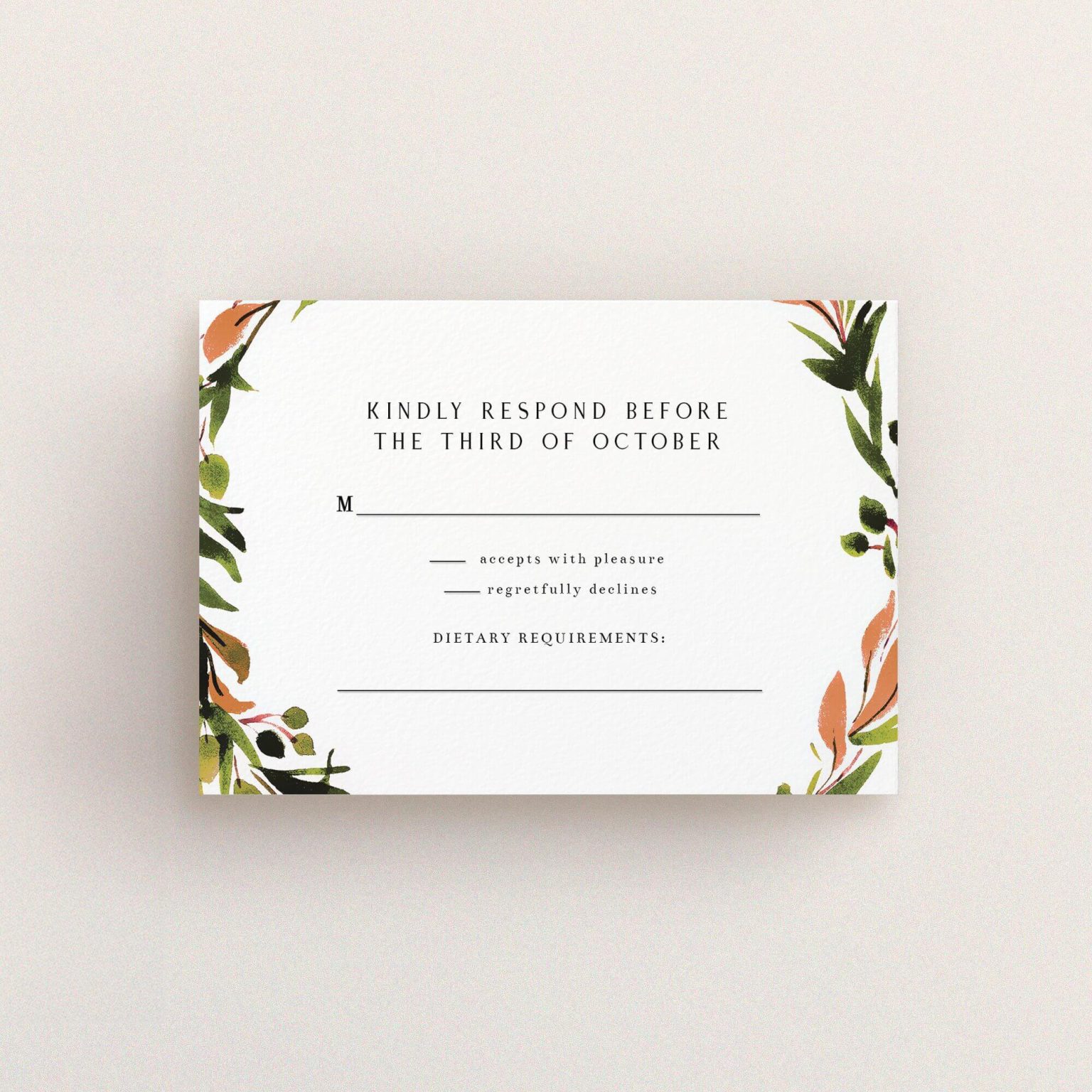 Watercolour Olive Wreath in Wedding RSVP Cards