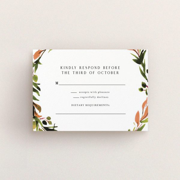 Watercolour Olive Wreath in Wedding RSVP Cards