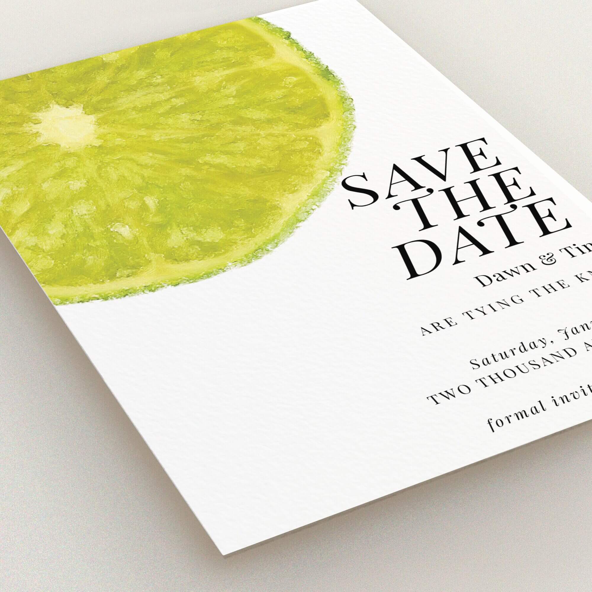Fresh lime in Wedding Save The Date Cards
