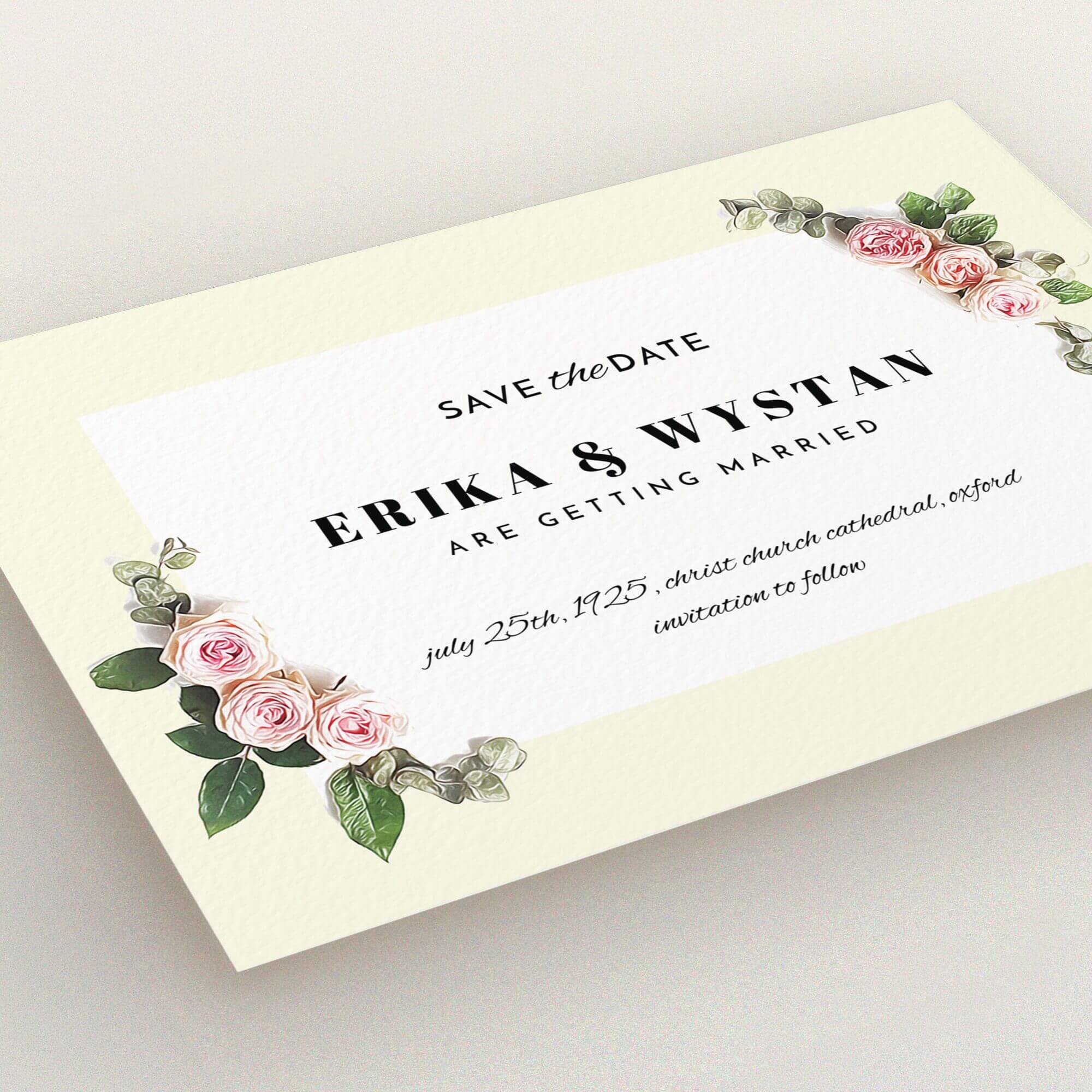 Roses on the corner in Wedding Save The Date Cards