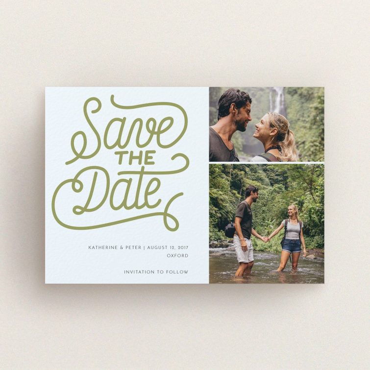 Square of Typography Landscape in Wedding Save The Date Cards